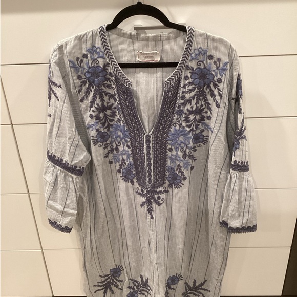 Johnny Was | Tops | Johnny Was Blue And White Embroidered Tunic | Poshmark